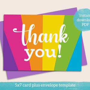 Thank You Card Printable Rainbow Design Thank You Notes to Print, 3 ...