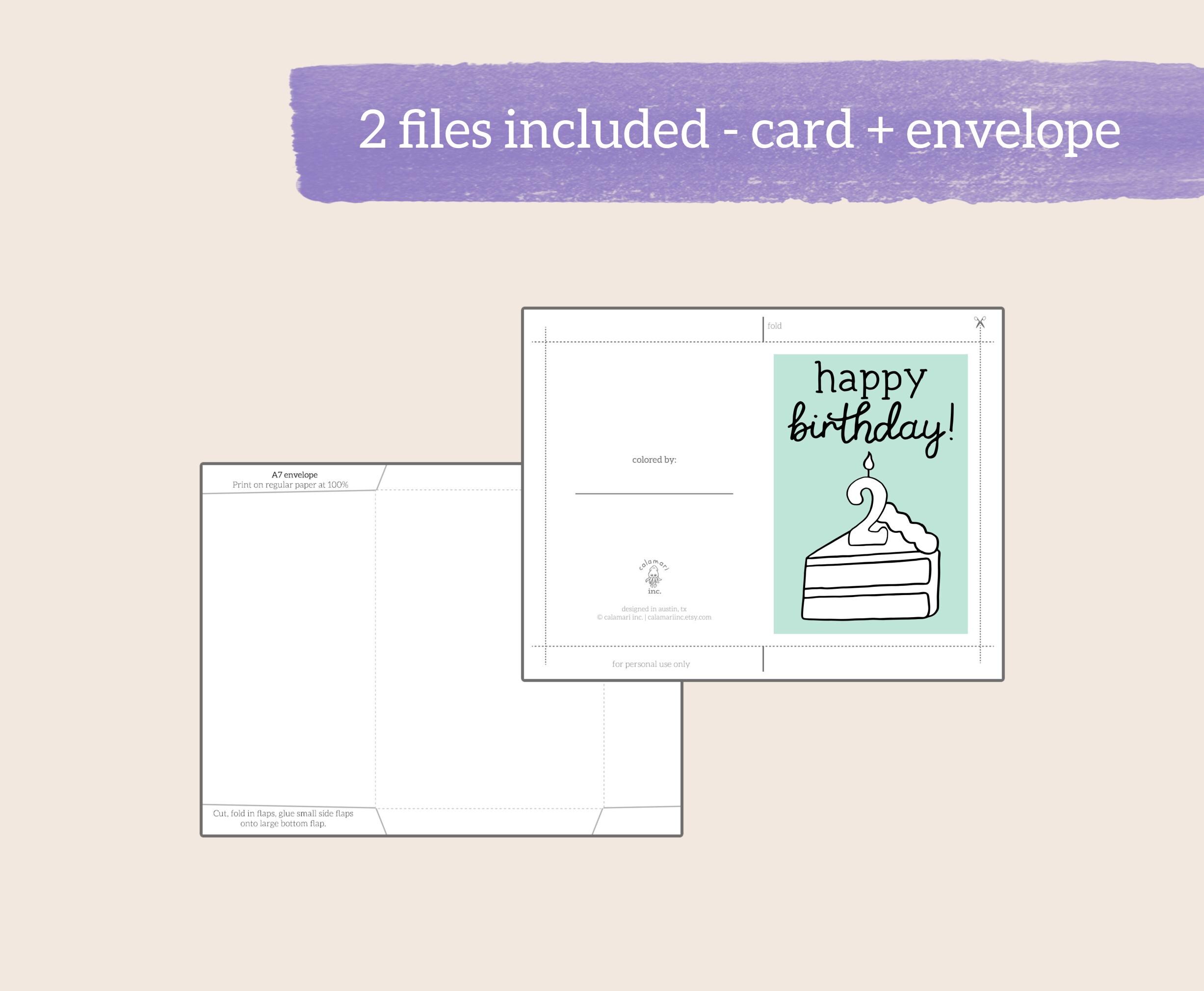 2nd Birthday Card Printable Coloring Happy Birthday Cards - Etsy