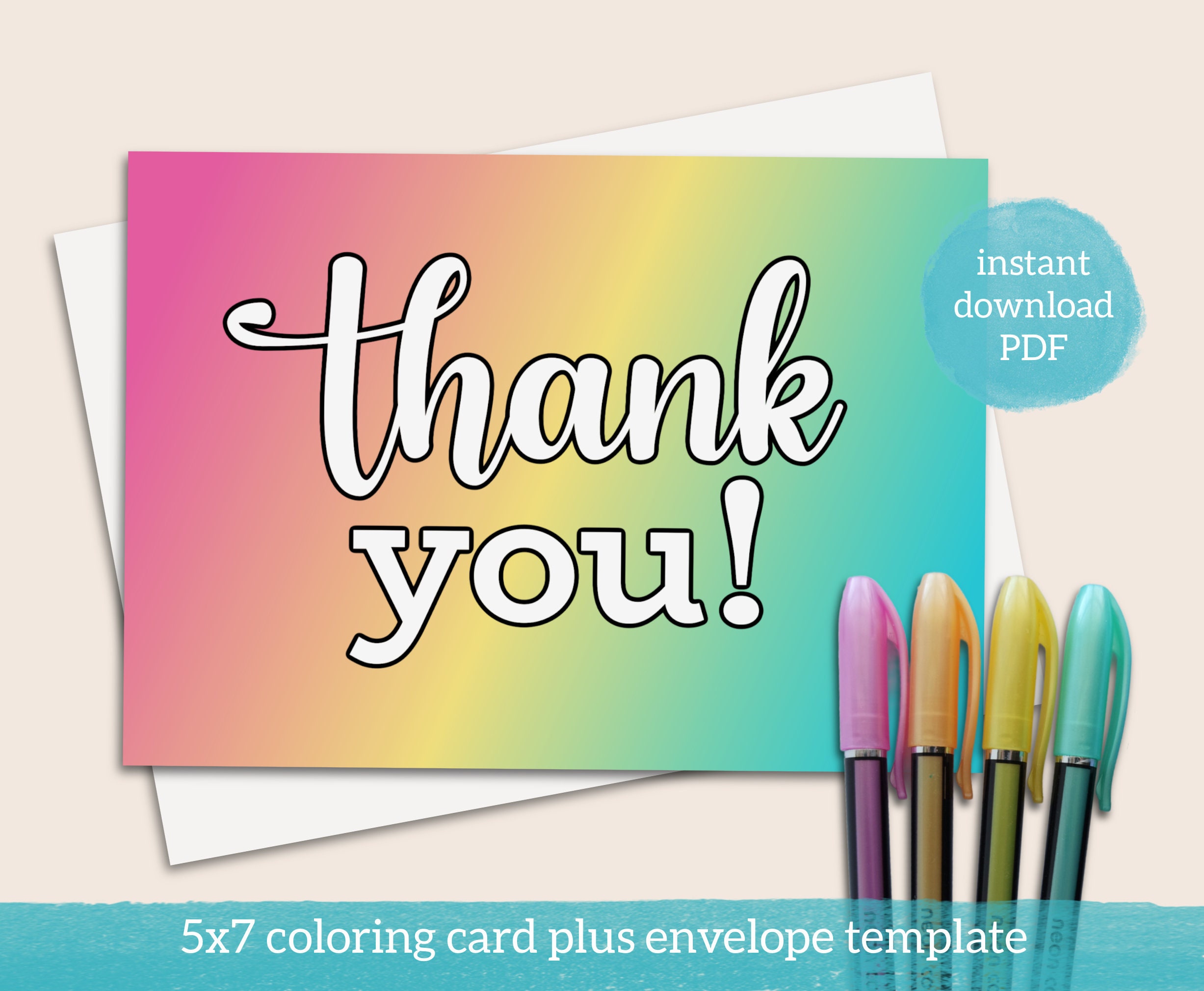 Printable Thank You Cards Rainbow Thank You Card Coloring Page PDF - Etsy