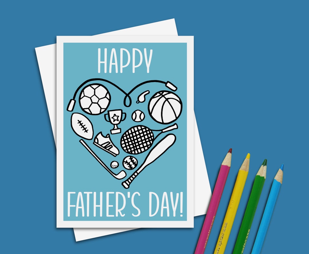 Father’s Day Sports Card for Kids to Color Featuring Football Baseball ...