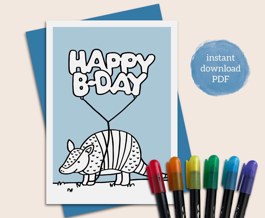 Printable Texas Birthday Card With Armadillo Holding a Balloon 5x7 ...