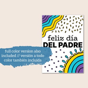 Fathers Day in Spanish Printable Card for Kids to Color 2 Designs Plus ...