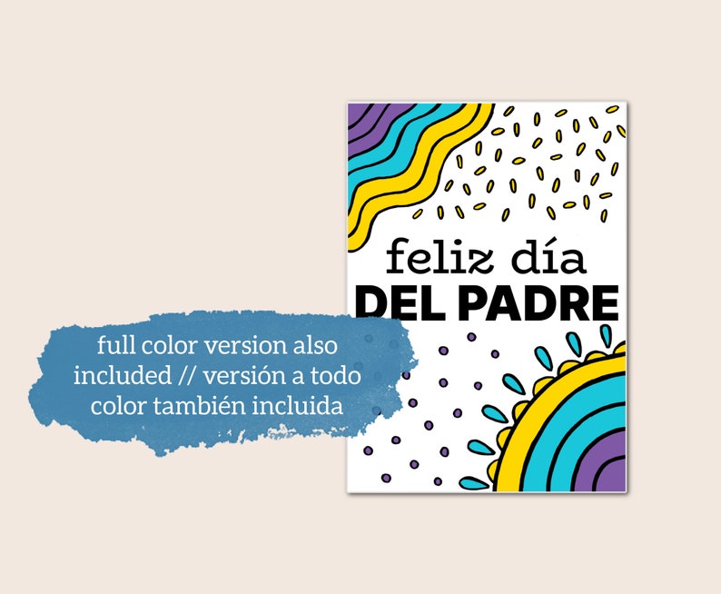 Fathers Day in Spanish Printable Card for Kids to Color 2 Designs Plus ...