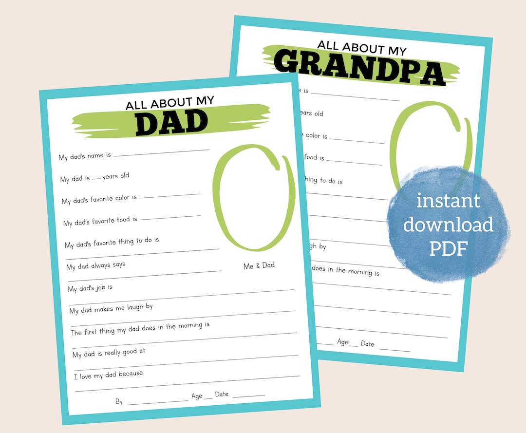 All About My Dad Printable Worksheet Father's Day Interview PDF for Dad ...