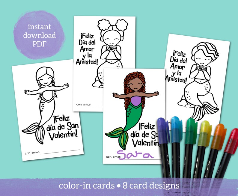 Mermaid Spanish Valentine's Day Cards Printable Feliz Dia De San ...