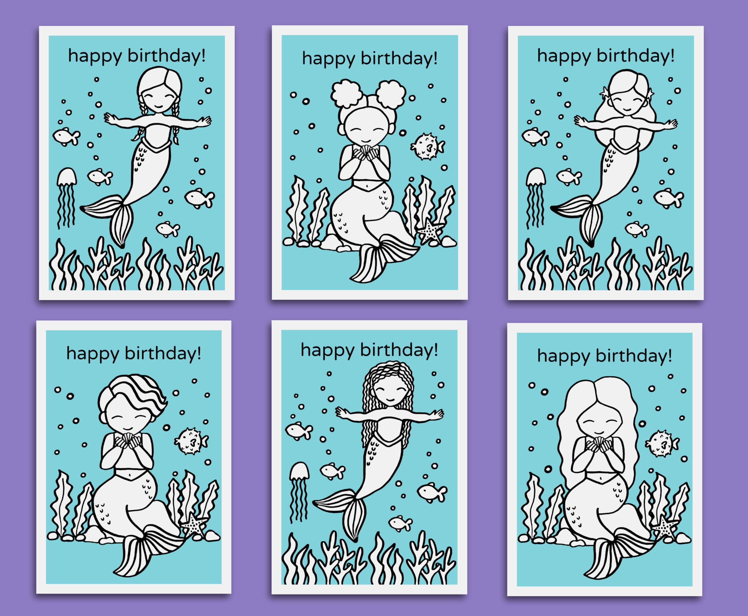 Feliz Cumpleaños Mermaid Birthday Cards in Spanish 5x7 Card to Color - Etsy