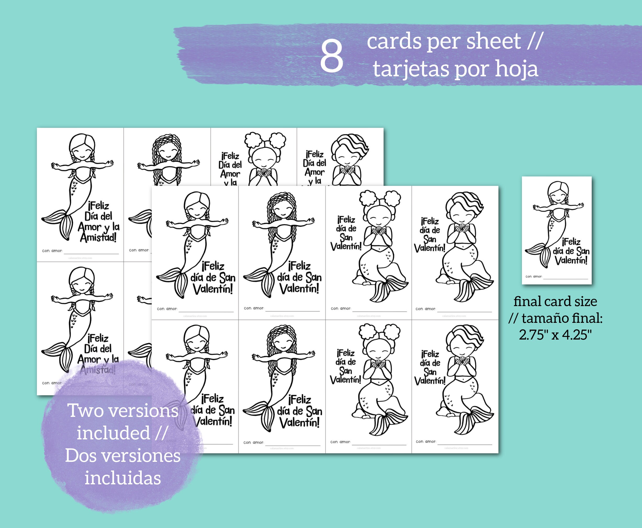 Mermaid Spanish Valentine's Day Cards Printable Feliz Dia De San ...