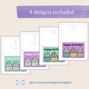 Printable Coloring Birthday Cupcake Cards PDF With 4 Card Designs Plus ...