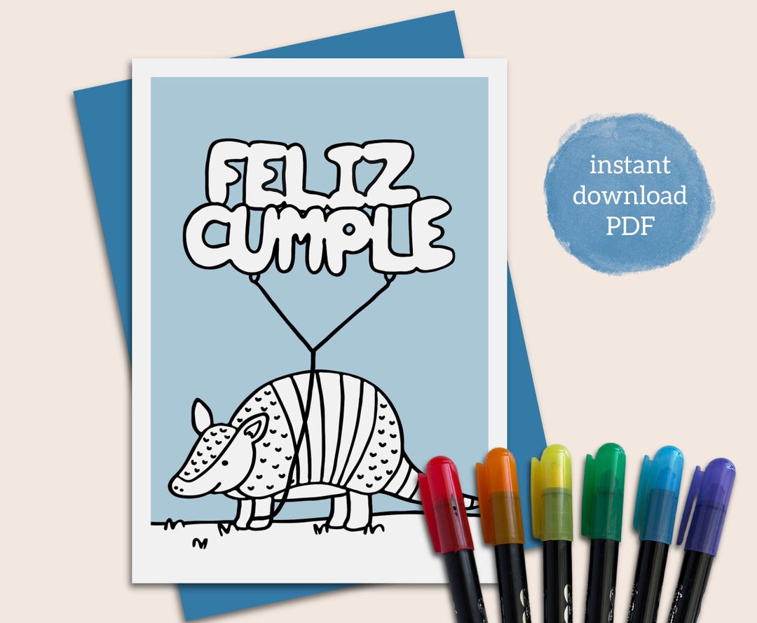 Printable Spanish Birthday Card Feliz Cumple Cards 5x7 Coloring Card ...