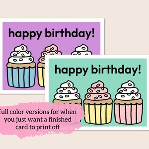 Printable Coloring Birthday Cupcake Cards PDF With 4 Card Designs Plus ...