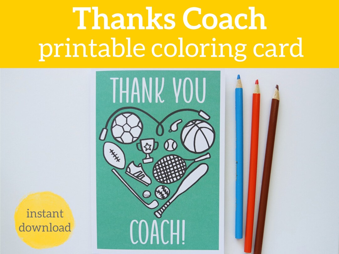 Printable Thank You Coach PE Teacher Thank You 5x7 Coloring - Etsy