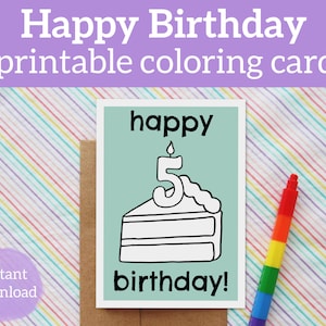 Printable Foldable 5th Happy Birthday Coloring Card 5 - Etsy