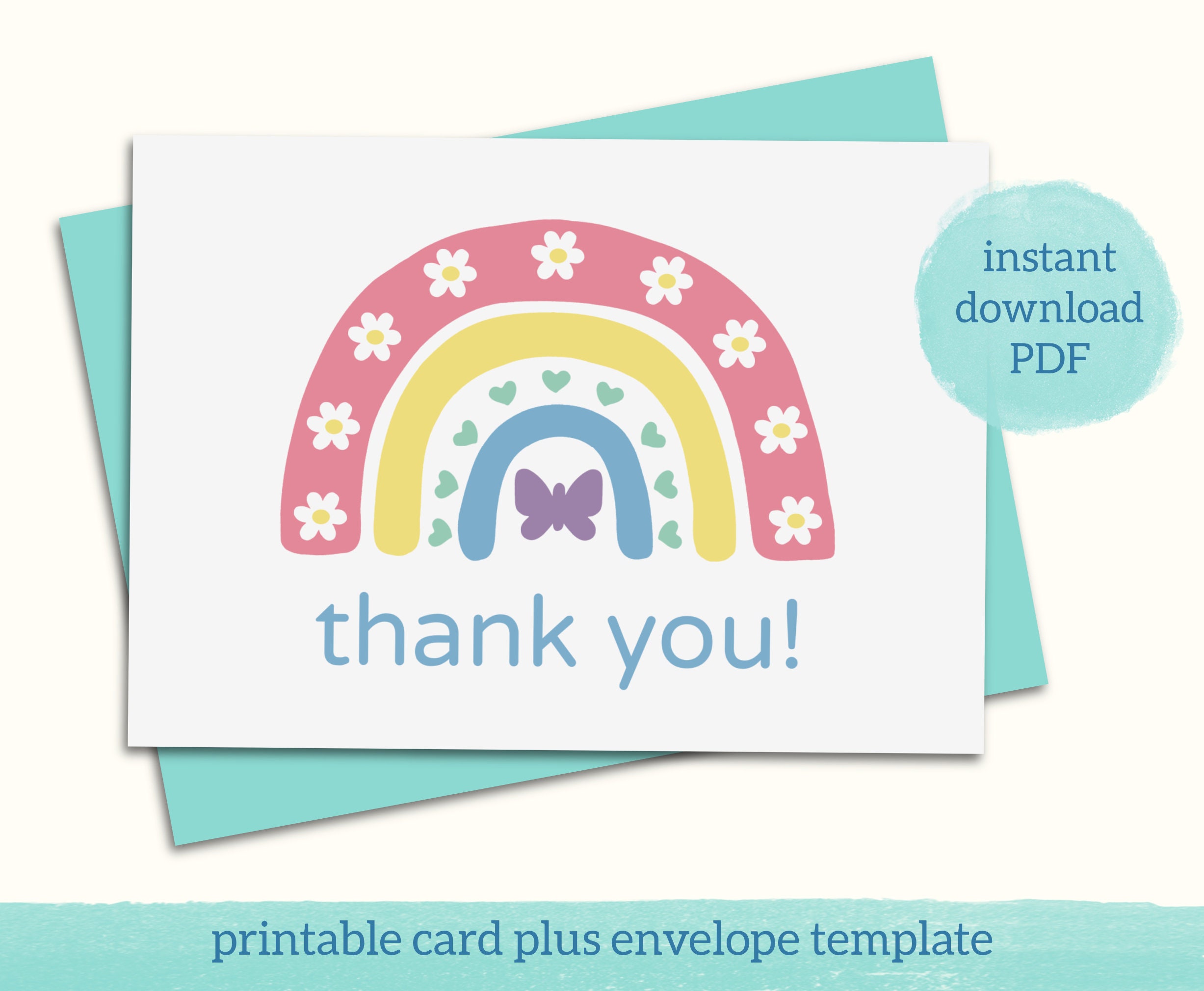 Cute Rainbow Printable Thank You Cards PDF With Envelope - Etsy
