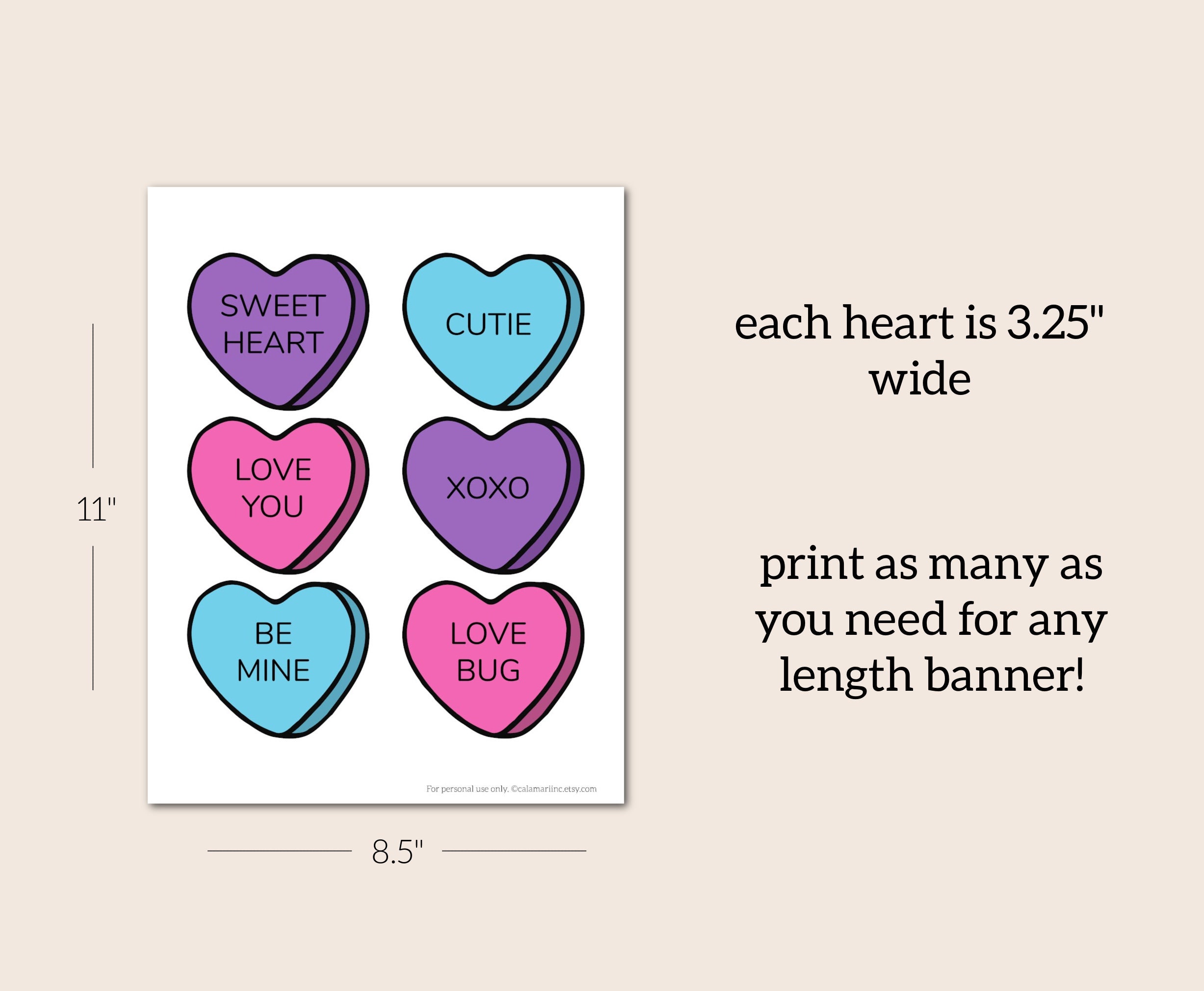 Conversation Heart Banner Printable Valentines Day Decor Paper Candy ...