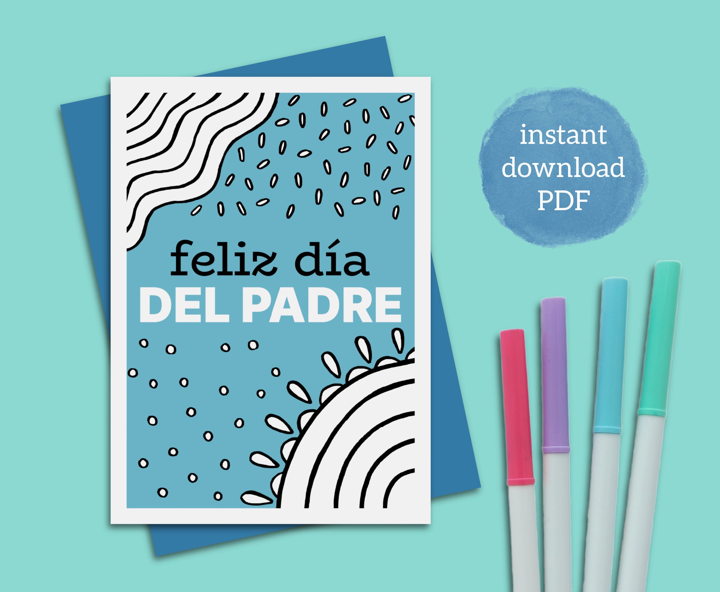 Fathers Day in Spanish Printable Card for Kids to Color 2 Designs Plus ...