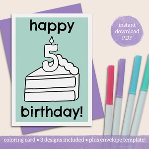 Printable Foldable 5th Happy Birthday Coloring Card 5 - Etsy