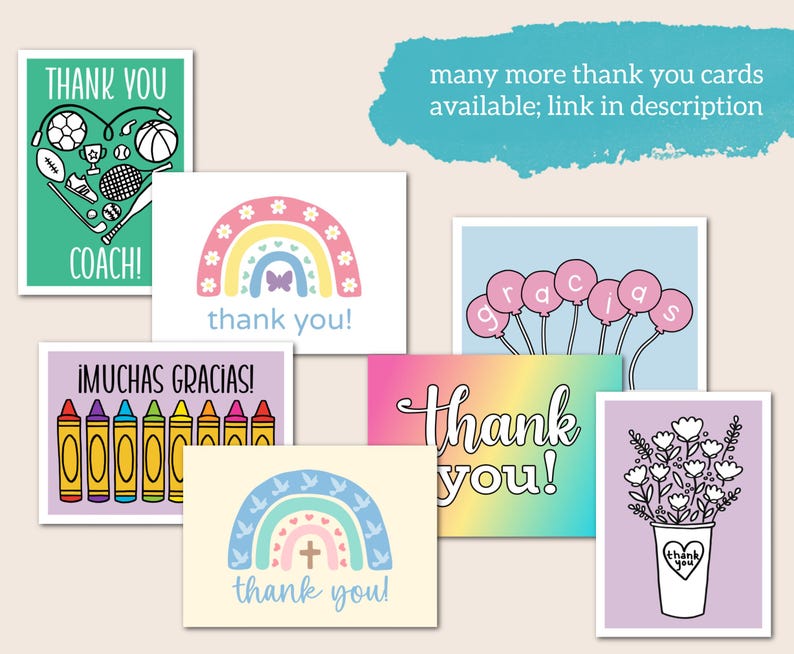 Cute Rainbow Printable Thank You Cards PDF With Envelope - Etsy