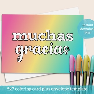 Printable Spanish Thank You Card Rainbow Gracias Note Cards to Print at ...