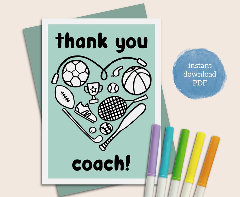 Printable Thank You Coach PE Teacher Thank You 5x7 Coloring Card - Etsy