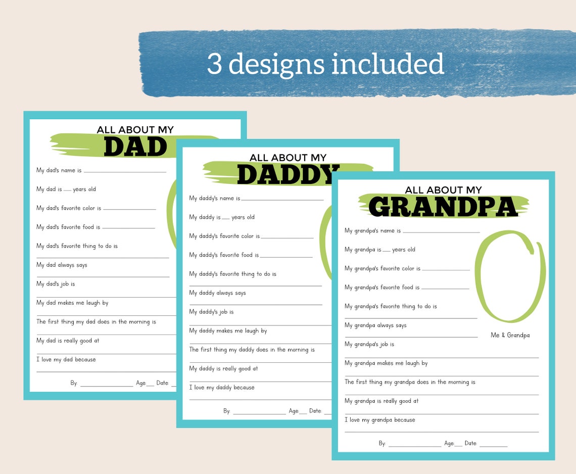 All About My Dad Printable Worksheet Father's Day - Etsy