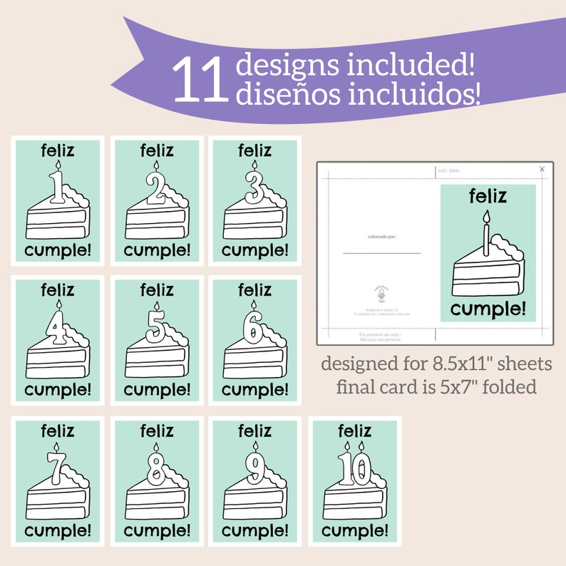 Feliz Cumpleaños Card Printable Spanish Birthday Cards 1-10 - Etsy