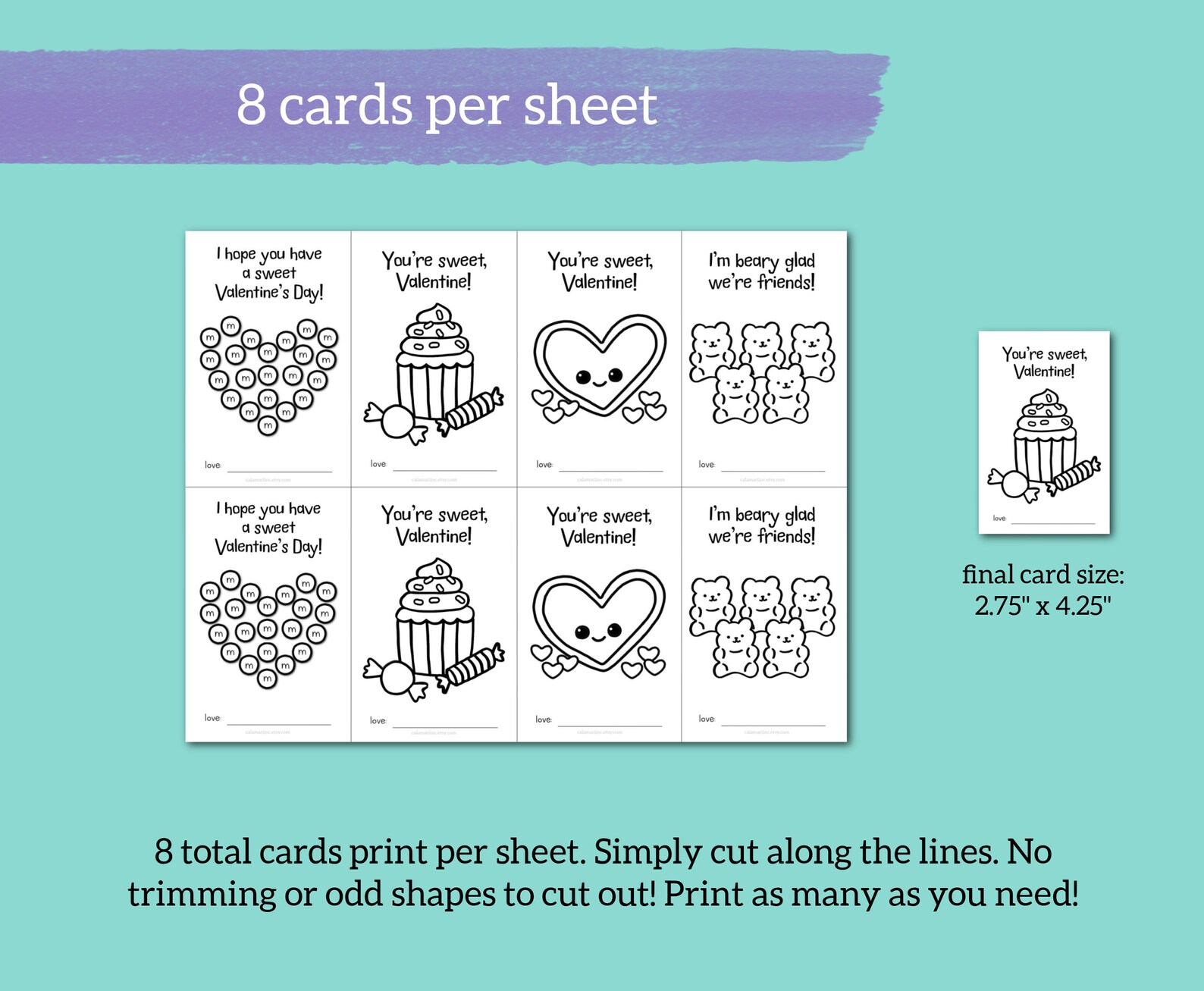 Printable Valentine Day Cards to Color PDF for Preschool With Candy ...