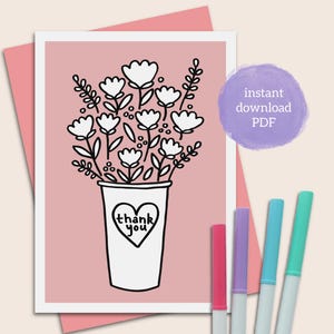 Flower Thank You Card Printable Coloring Cards for Adults and Kids Plus ...