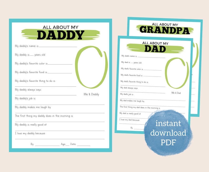 All About My Daddy Printable Worksheet PDF Father's Day - Etsy