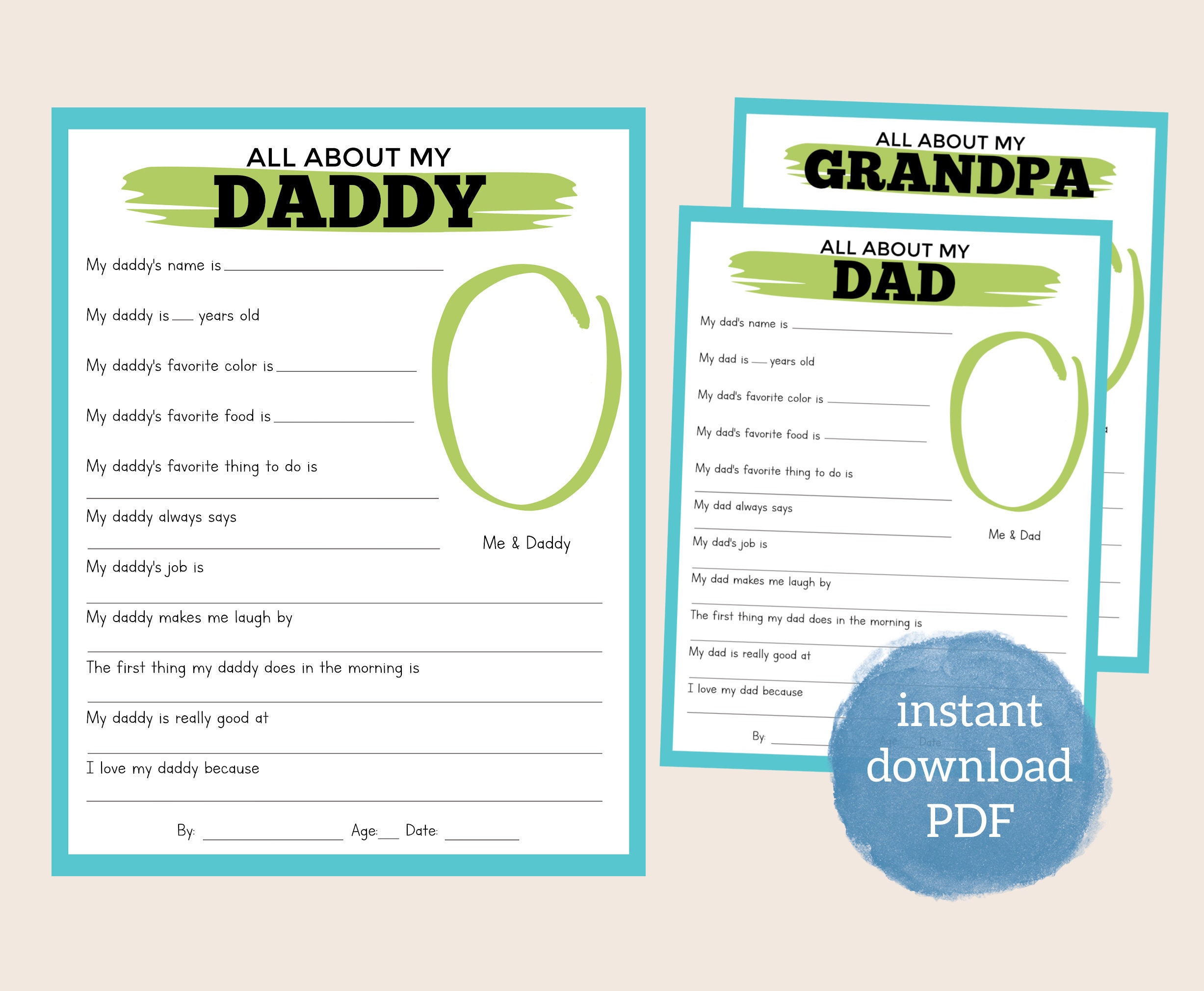 All About My Daddy Printable Worksheet PDF Father's Day Interview for ...