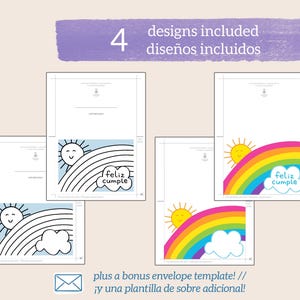 Rainbow Spanish Birthday Card Printable 5x7 Coloring Card and Envelope ...