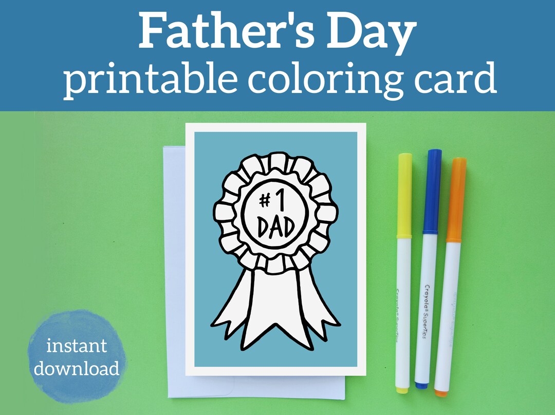 Number 1 Dad Happy Fathers Day Coloring Page Card Printable Etsy