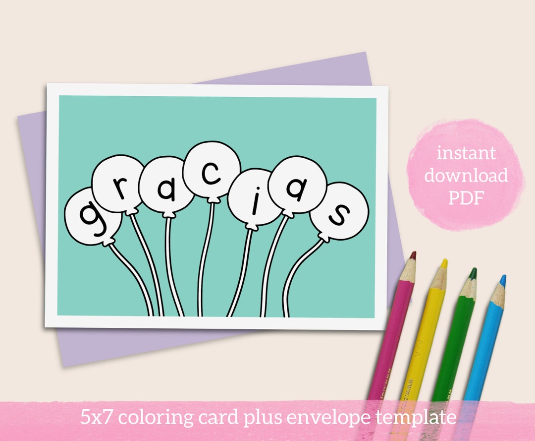 Thank You Card in Spanish Coloring Card Printable Gracias Thank You ...
