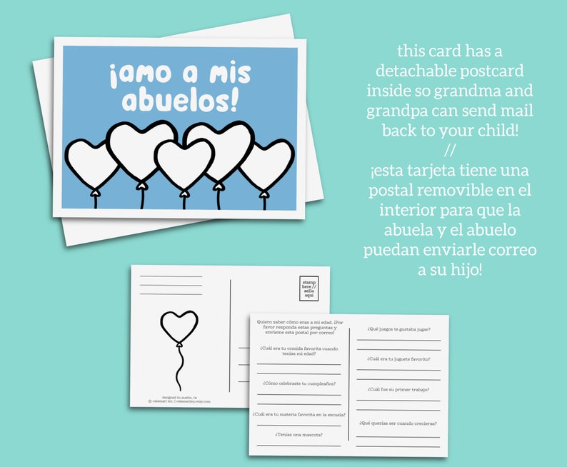 Grandparents Day Card in Spanish for Abuelos With Postcard Inside - Etsy