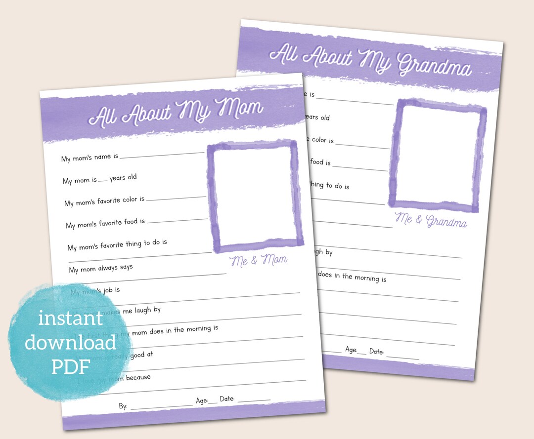 All About My Mom Printable Mother’s Day PDF Worksheet Including All ...