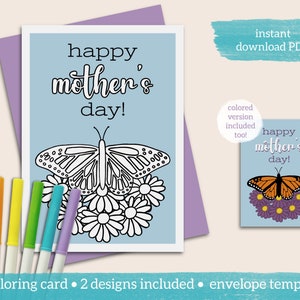 Printable Mother's Day Coloring Card Mother's Day Butterfly Card With ...