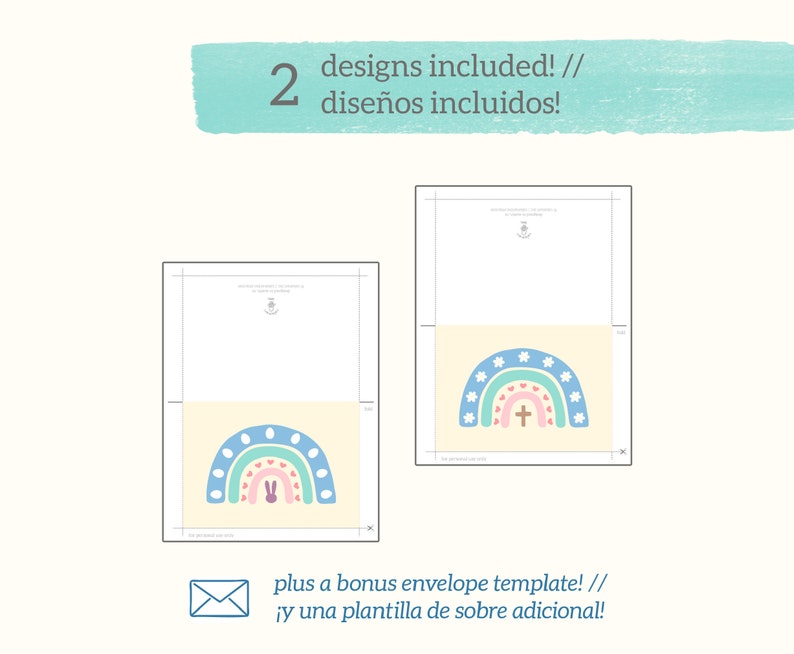Printable Easter Cards Rainbow With Bunny or Cross Plus Envelope ...