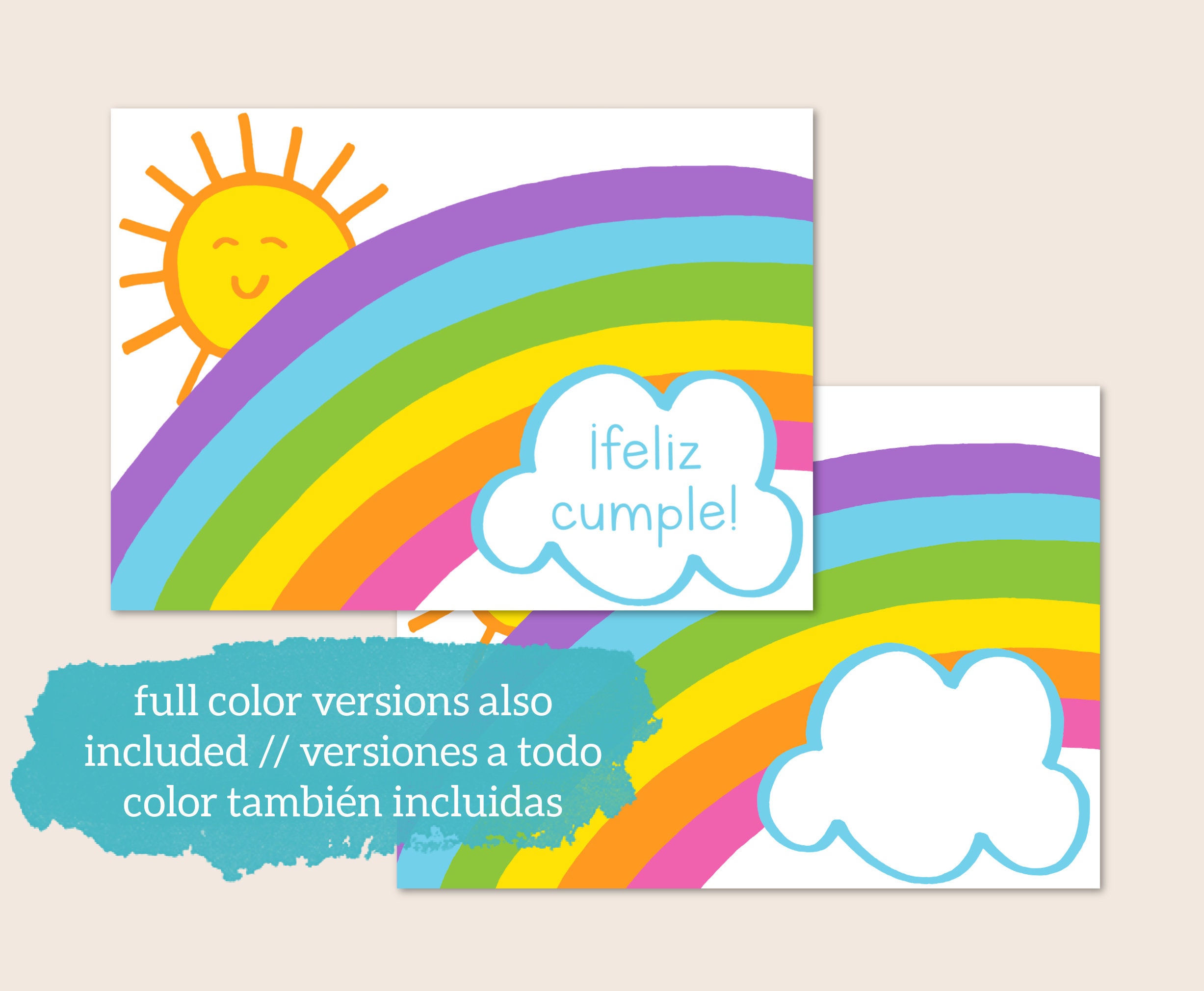 Rainbow Spanish Birthday Card Printable 5x7 Coloring Card and - Etsy