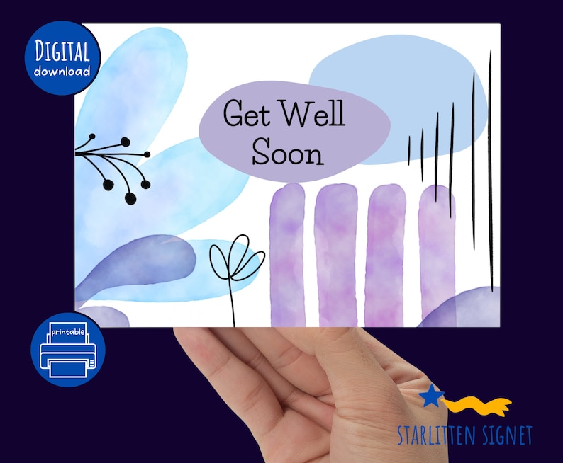Printable Get Well Soon Greeting Card Instant Digital Download, Print ...