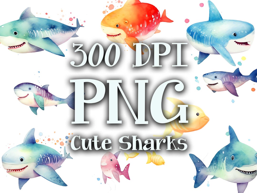 Cute Sharks png Shark png Clip Art Watercolor Instant - Etsy España
