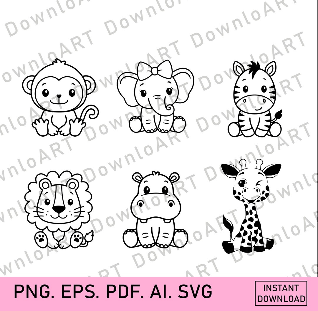 Baby Safari Animals- Instant Download- Baby Animals- Cute Baby Animals ...