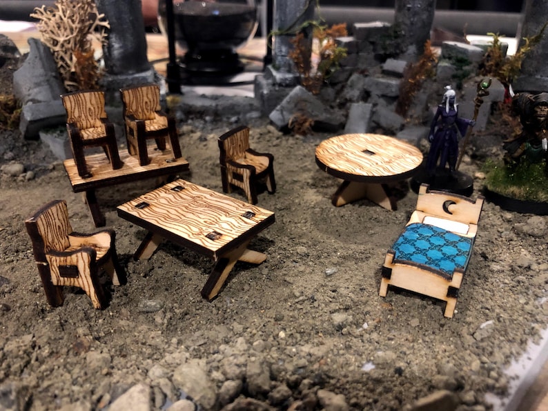 Tables, Bed & Chair TTRPG Scatter Terrain - SVG for Laser Cutting ...