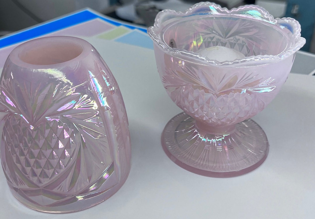 Candle Holder Pink Iridescent by Fenton Glass, Brand New, Vintage Late ...