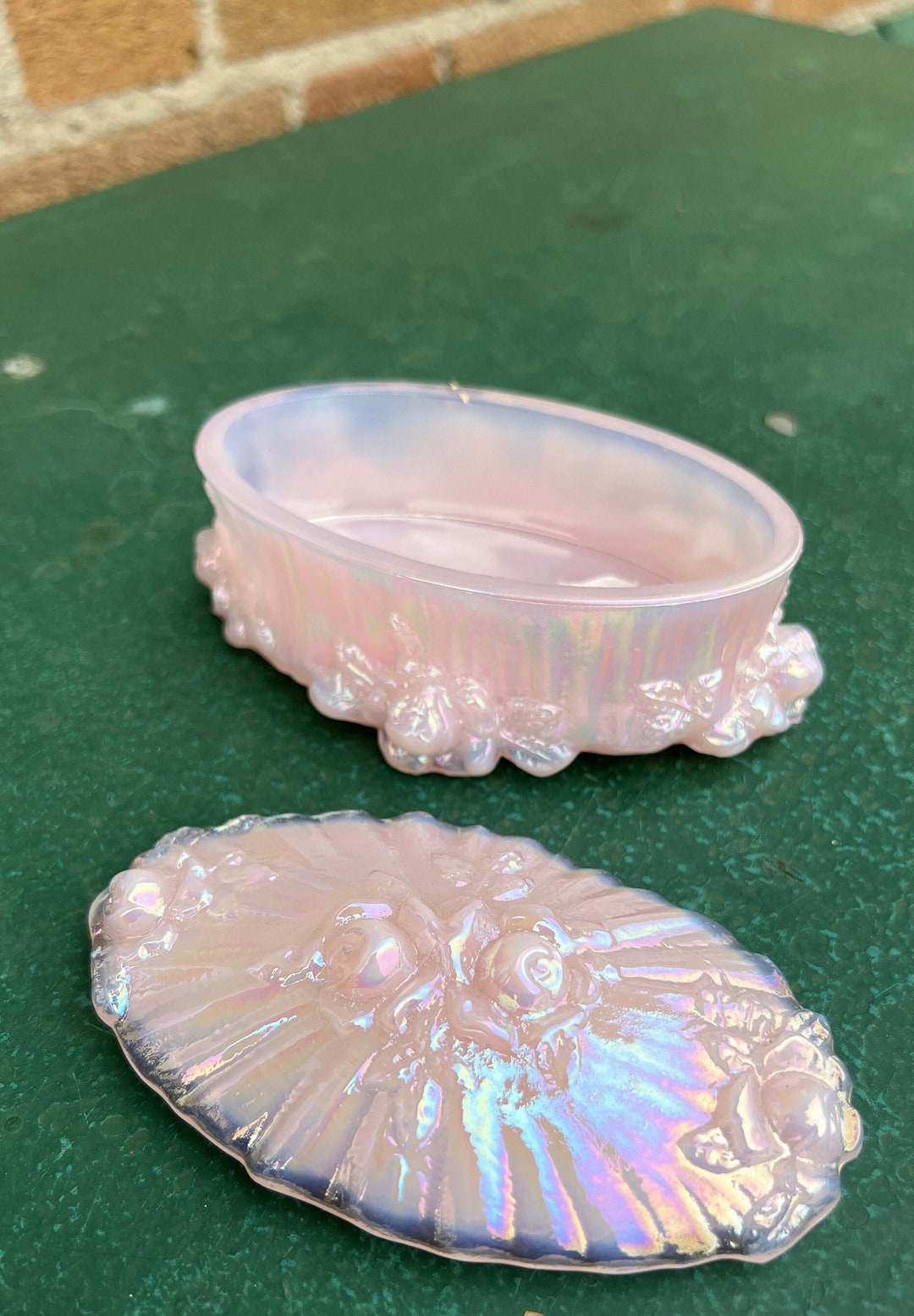 Jewelry Trinket Box Pink Iridescent by Fenton Glass Brand - Etsy