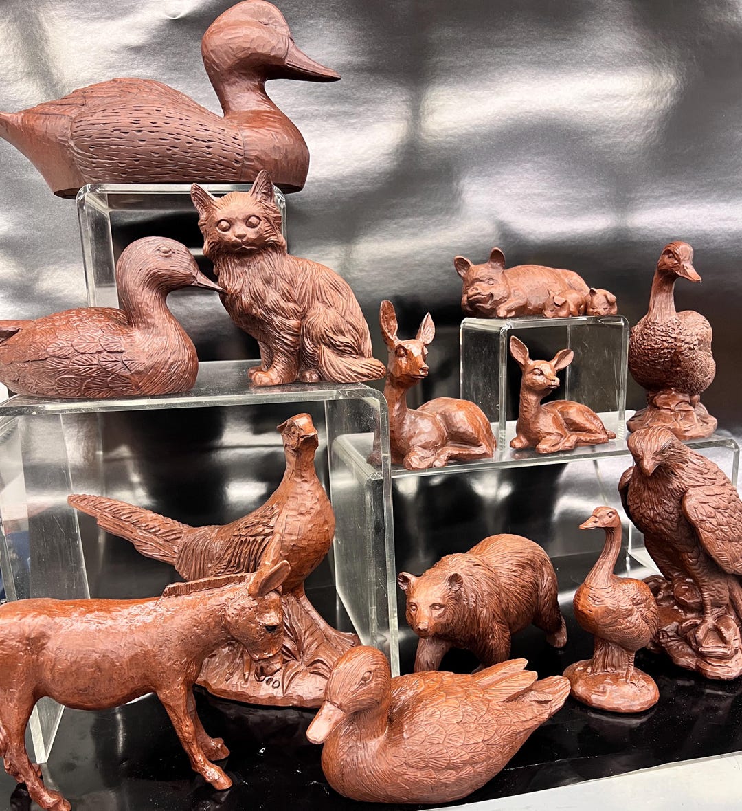 Rustic Crushed Pecan Animal Sculptures – Handcrafted Wildlife Figurines ...