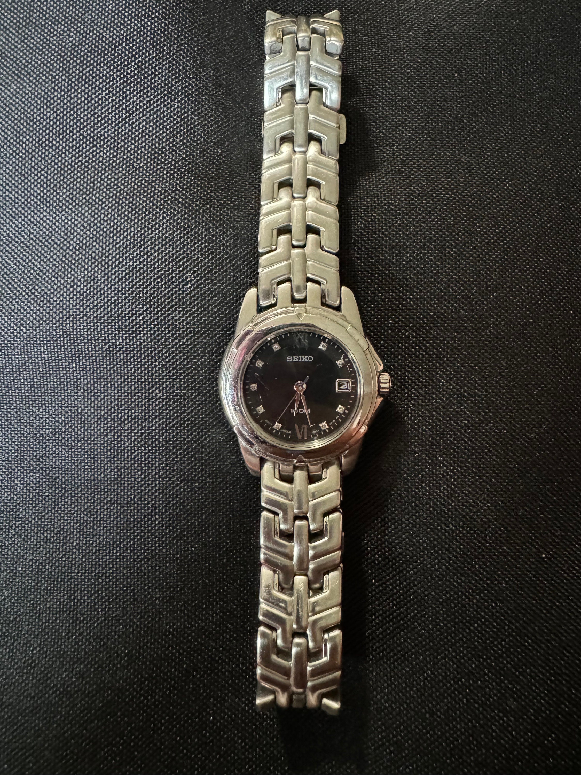 Seiko With Black Face and Diamond Accents - Etsy