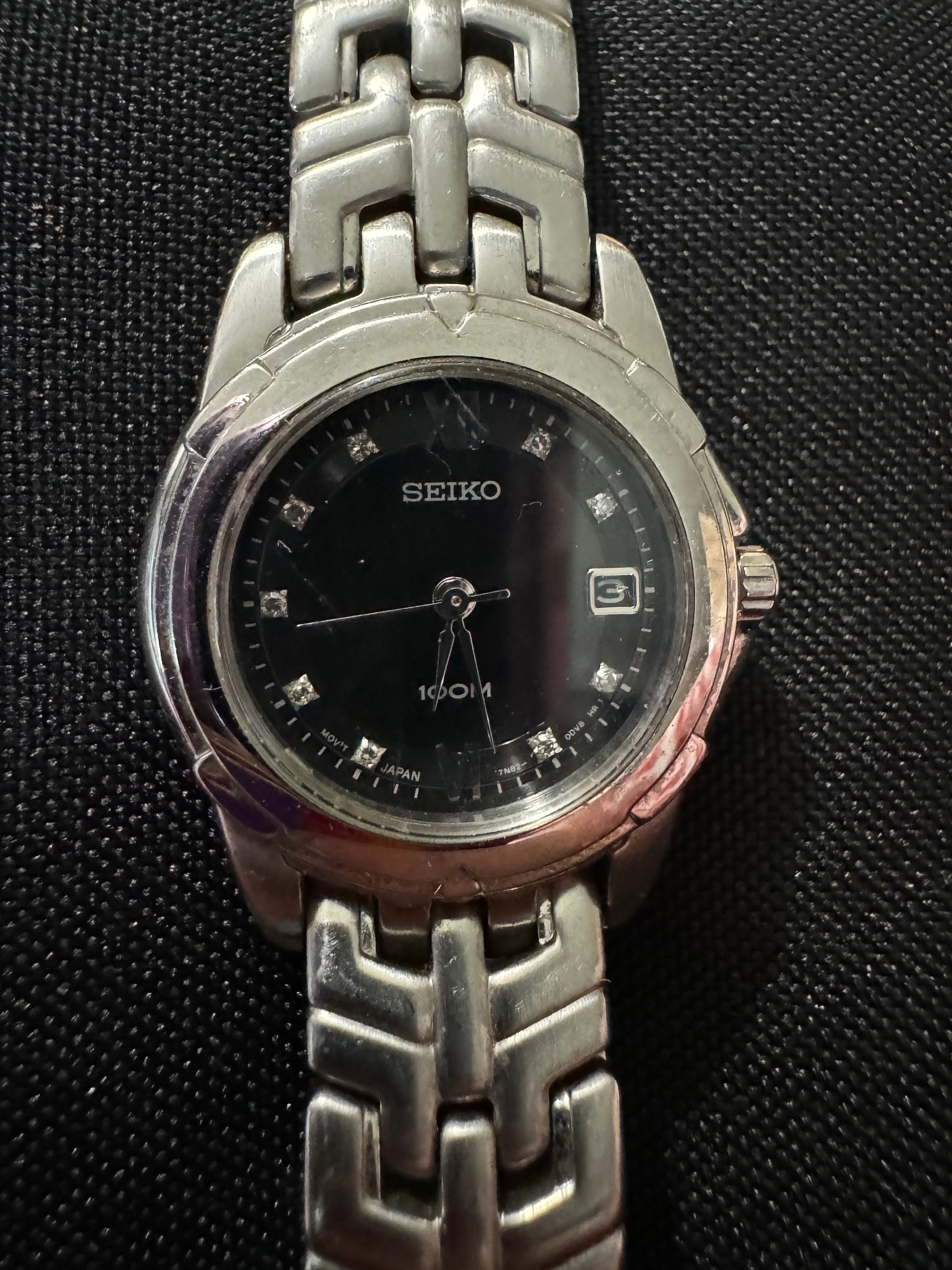 Seiko With Black Face and Diamond Accents - Etsy