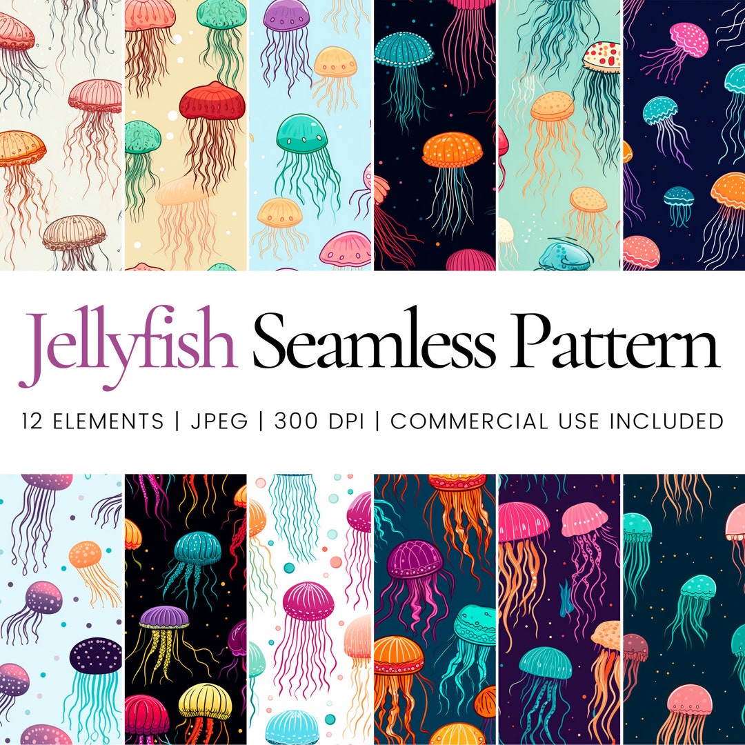 Colorful Jellyfish Digital Papers, Jellyfish Seamless Repeat Pattern ...
