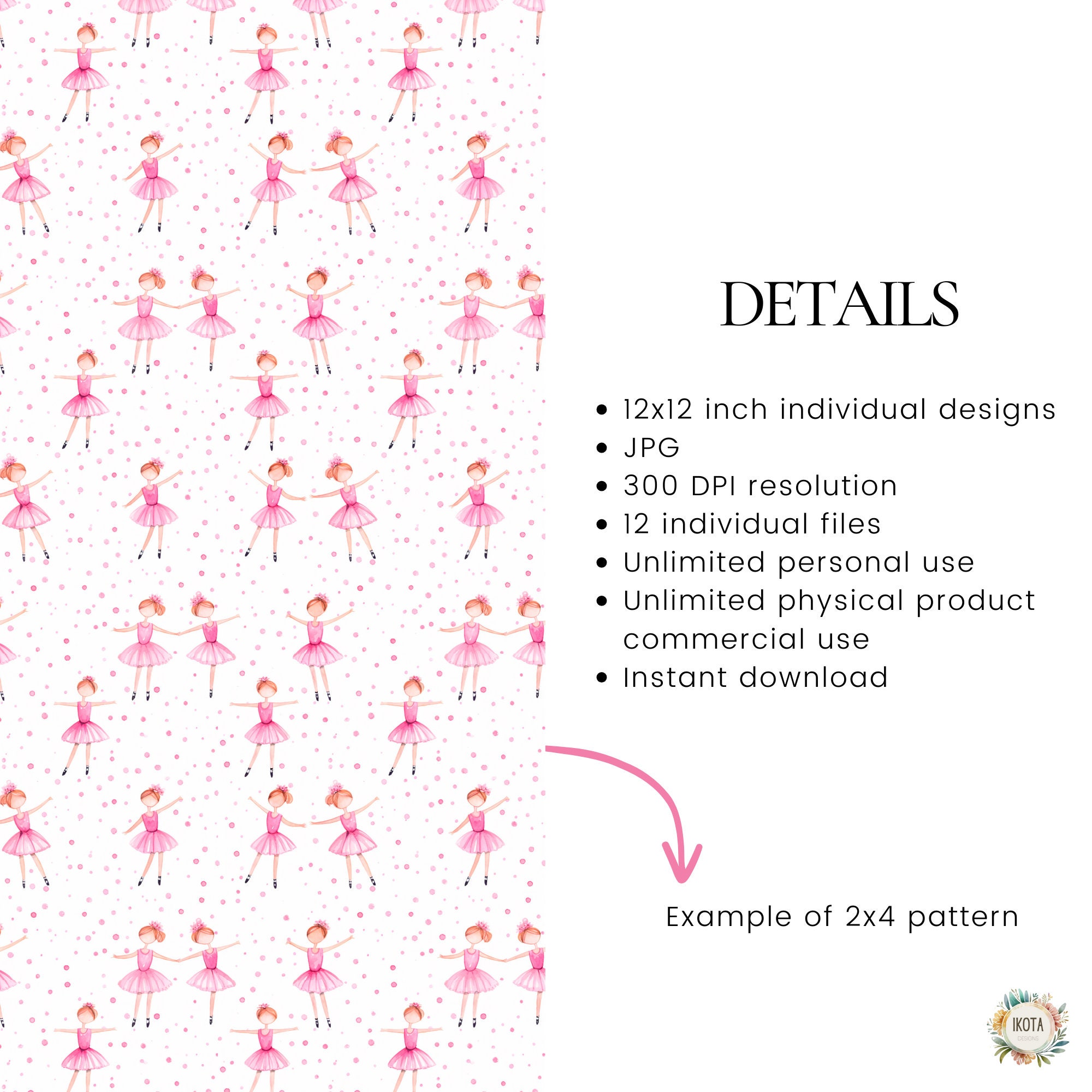 Cute Pink Ballerina Digital Papers, Ballerinas Seamless Repeat Pattern ...