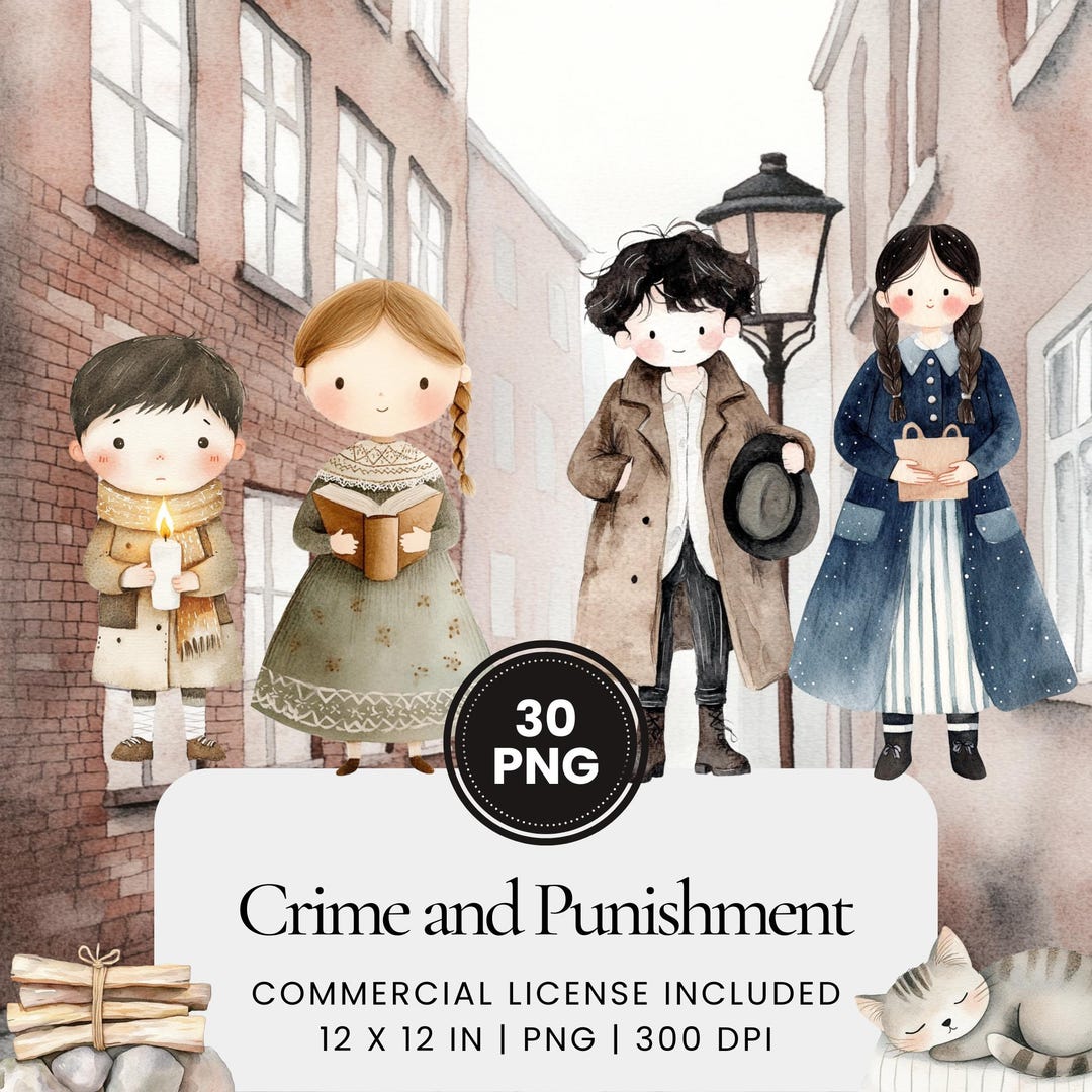 Crime and Punishment Clipart, Watercolor Set With Vintage Characters ...