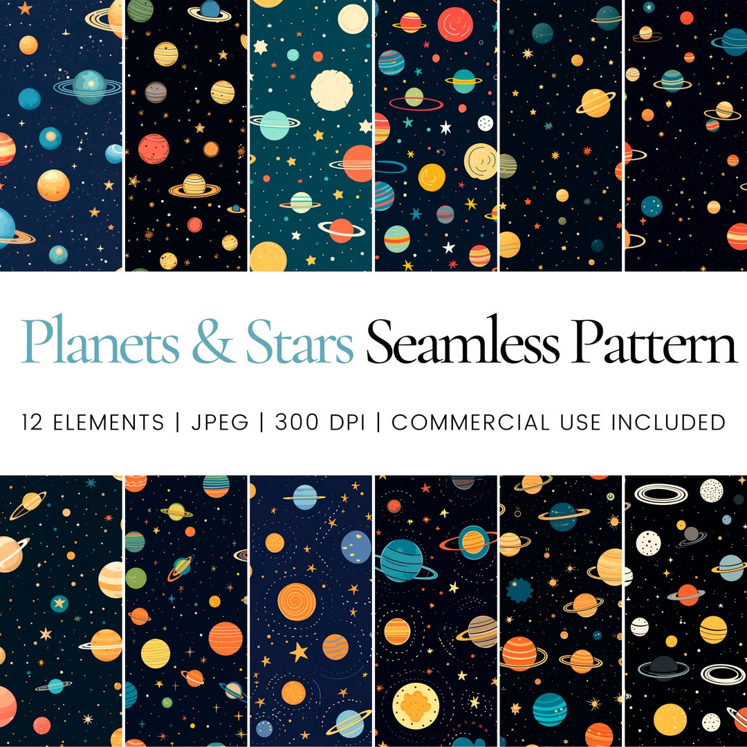 Planets and Stars Digital Papers, Planets Seamless Repeat Pattern ...